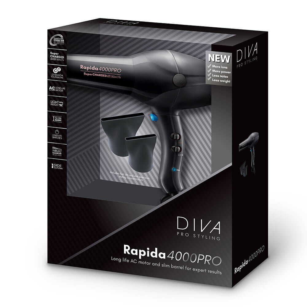 Diva Pro Styling Rapida 4000 Pro Hair Dryer Onyx | Hair Dryers | Salon ...