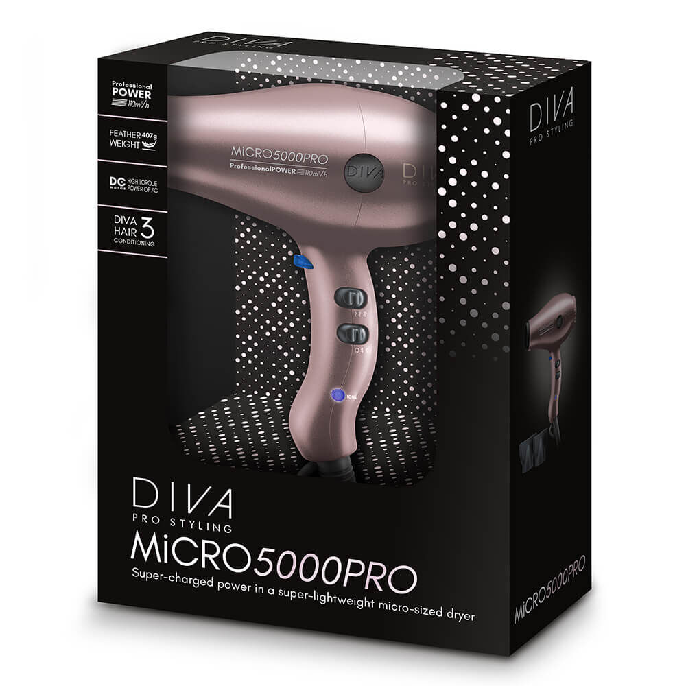 Diva Pro Styling Micro 5000 Pro Mini Hair Dryer, Millennial Pink | Hair ...
