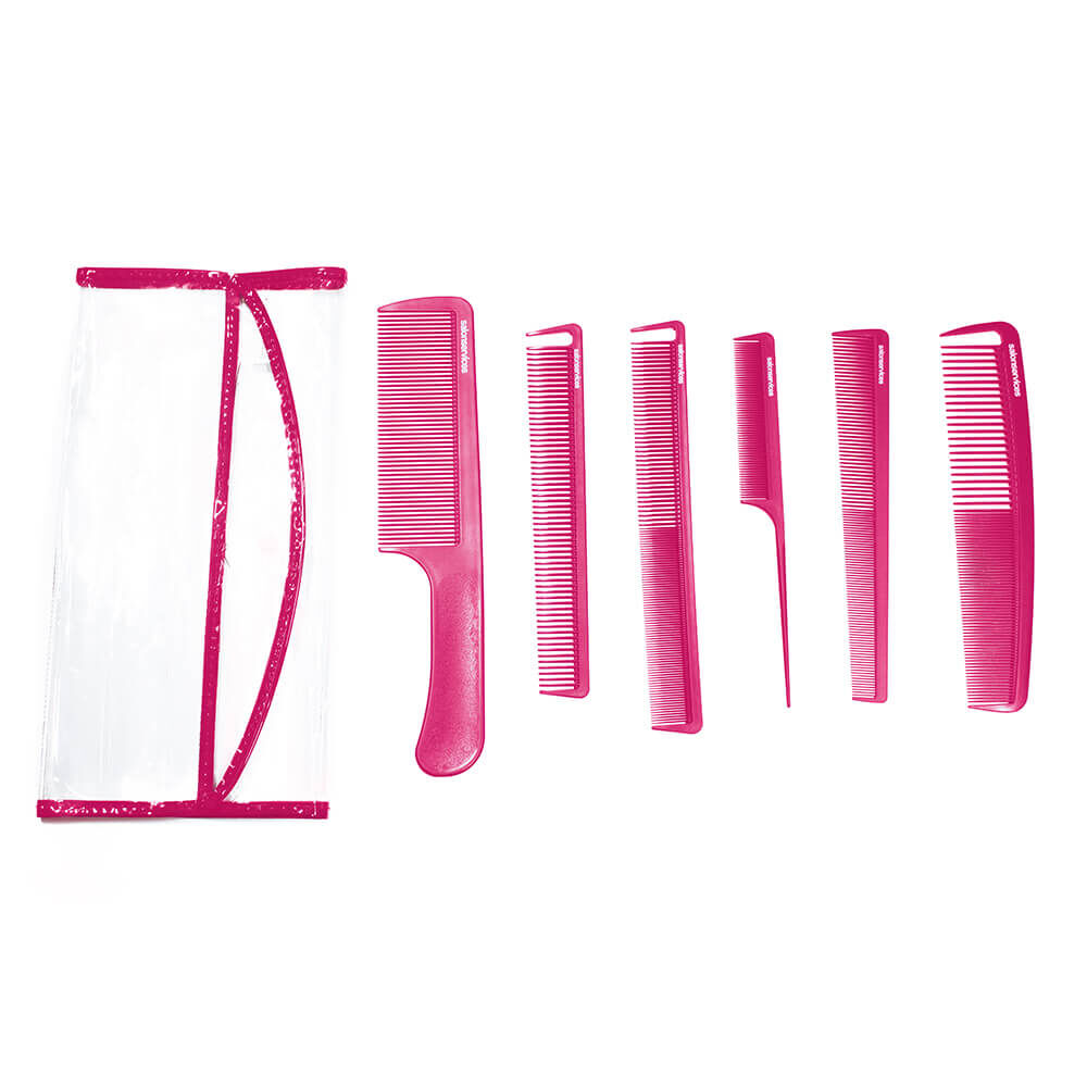 6 Piece Pink Comb Set | Hair Combs | Salon Services