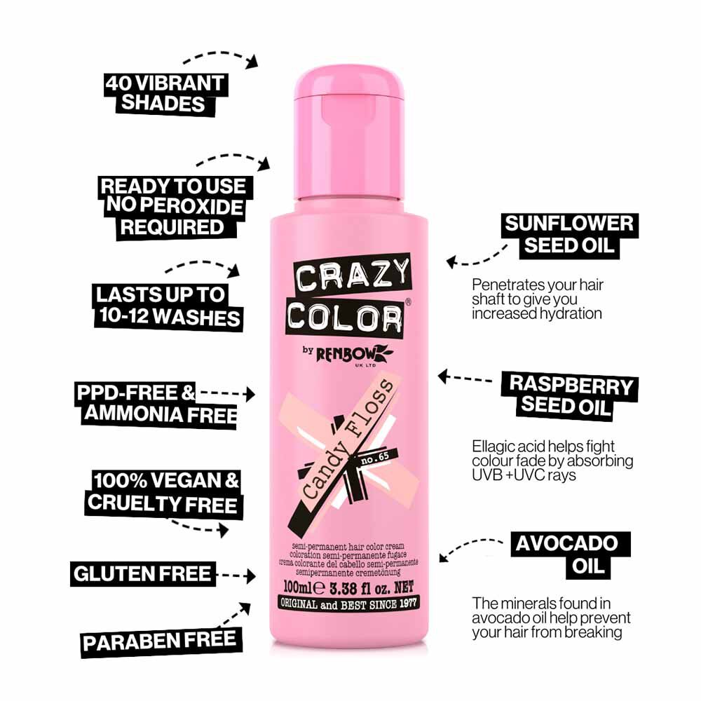 Crazy Color Semi Permanent Hair Colour Cream - Candyfloss 100ml | Demi ...