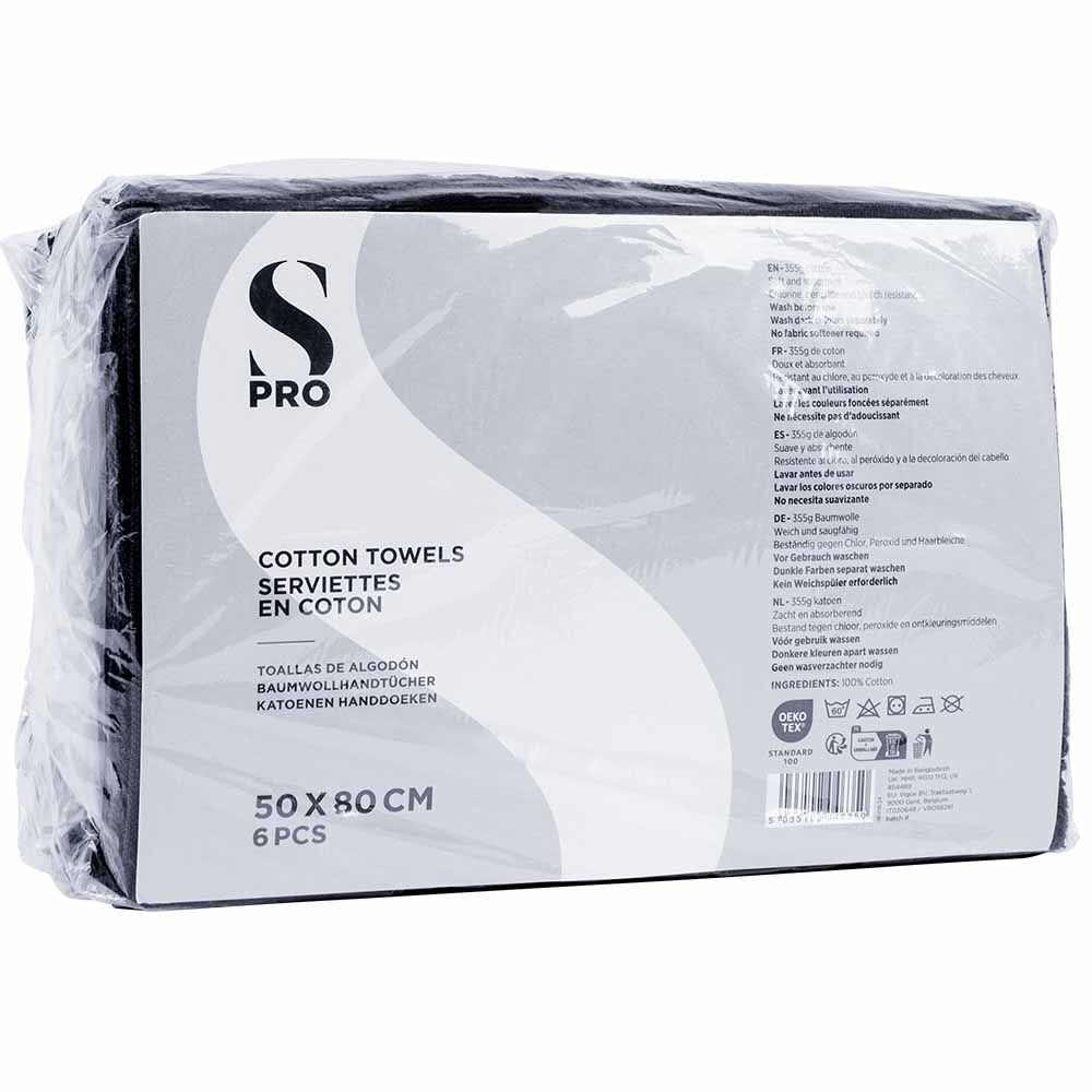 S-PRO Cotton Black Towels, Pack of 6 | Towels | Salon Services